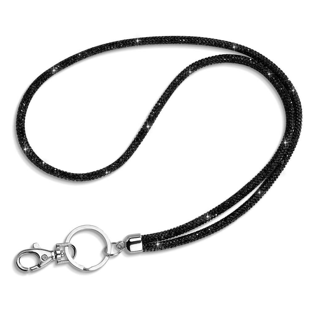 Round Rhinestone Bling Neck Lanyard Sparkle Fashion