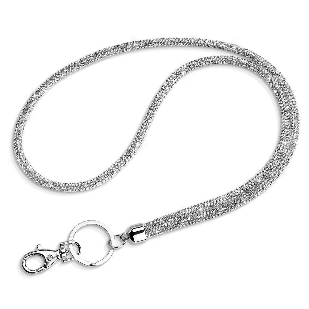 Round Rhinestone Bling Neck Lanyard Sparkle Fashion