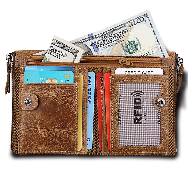 Retro Bifold Genuine Leather Wallets, RFID Blocking, Wholesale